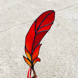 Stained Glass Red Cardinal Feather Suncatcher Custom Stained | Etsy