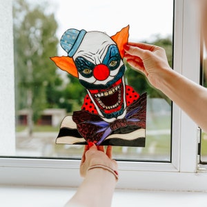 Stained Glass Window Hangings Suncatcher Horror Clown, Scary Indoor ...
