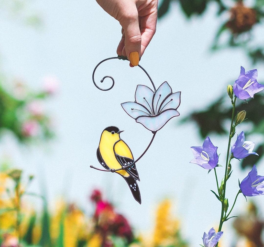 Suncatcher Stained Glass Goldfinch Window Hanging Stained Glass Flower ...