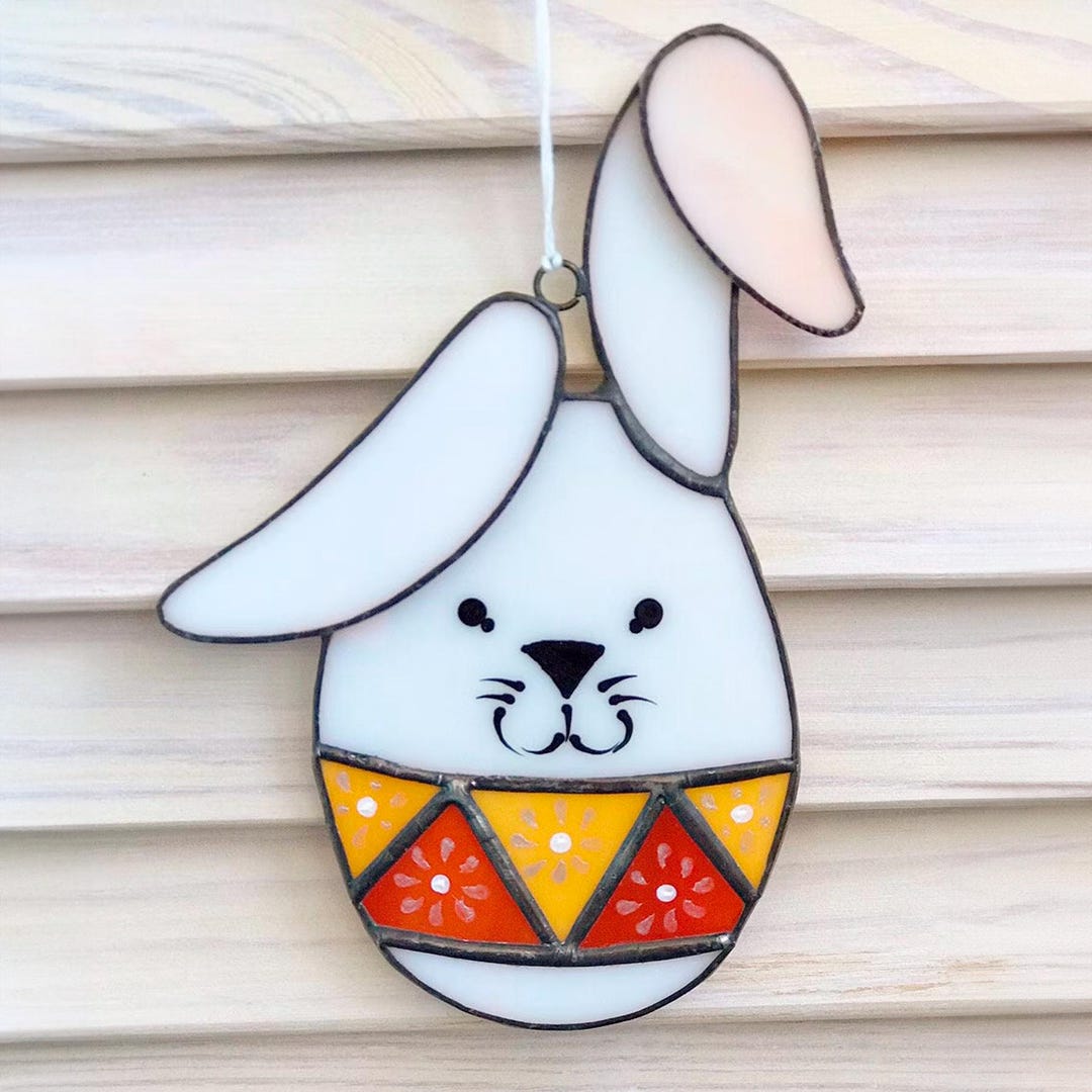 Suncatcher Stained Glass Easter Bunny Easter Eggs Window Hangings Decor ...