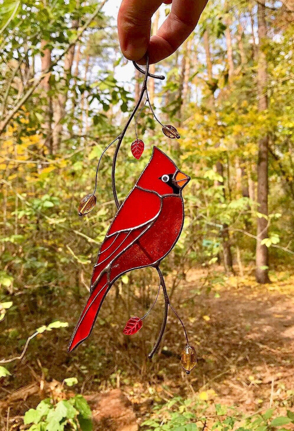 Suncatcher Red Cardinal Stained Glass Window Hanging Home - Etsy Canada