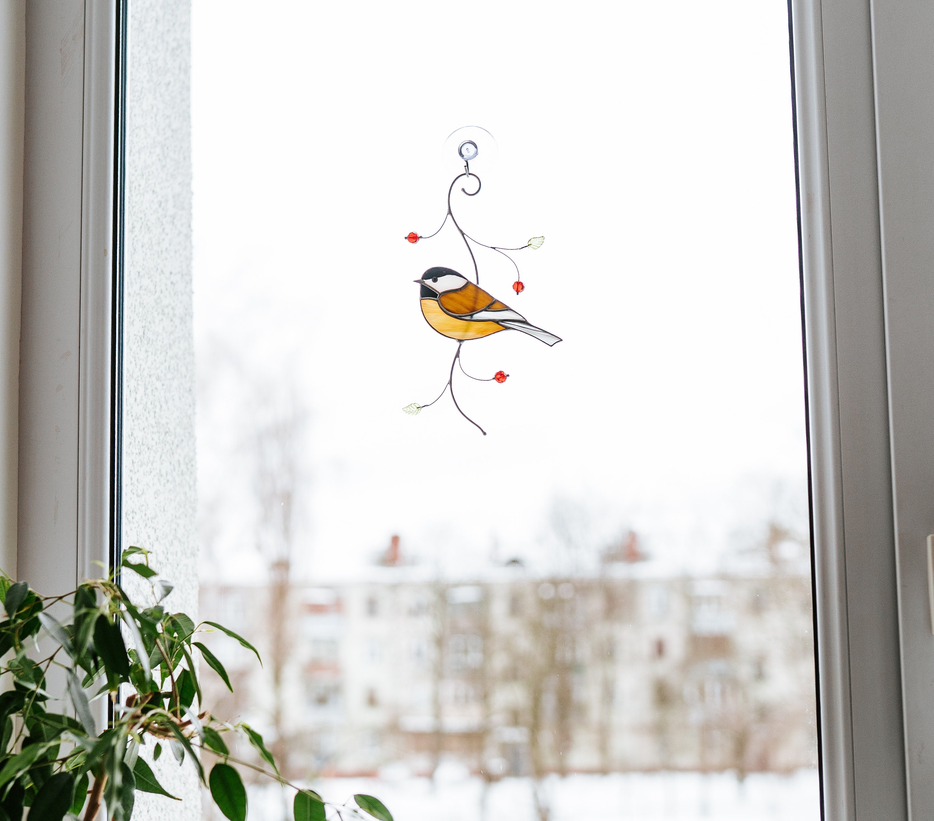 Chickadee Stained Glass Bird Window Hangings Home Decor - Etsy