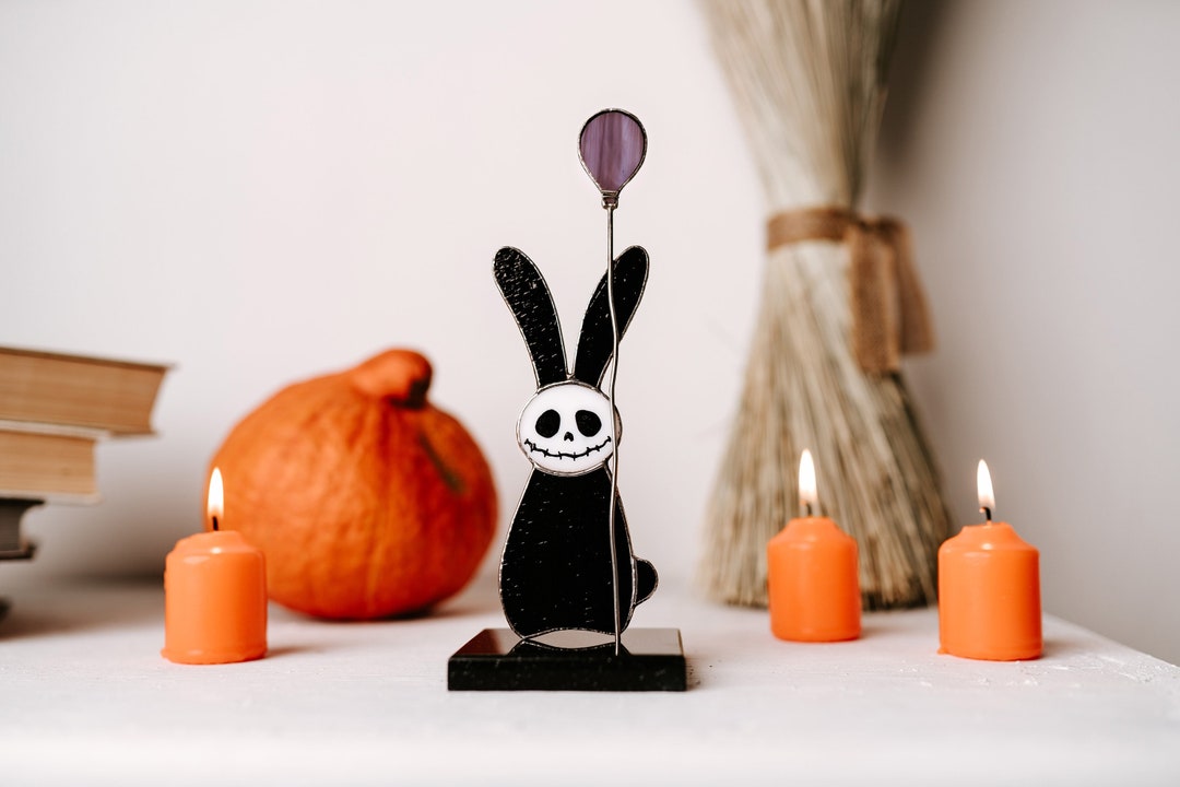 Spooky Halloween Skeleton Rabbit With Purple Balloon Halloween ...