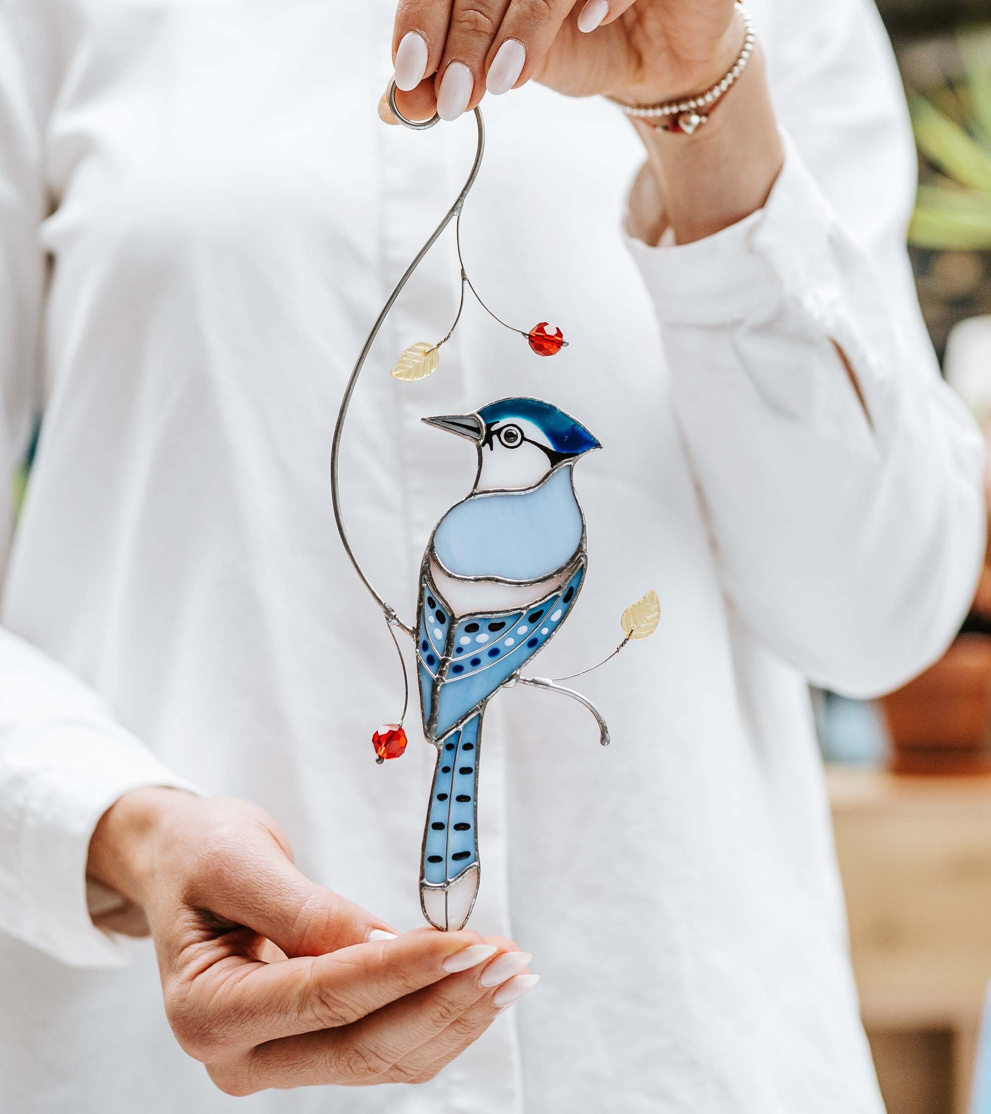 Blue Jay Stained Glass Suncatcher Window Hanging Blue Bird - Etsy