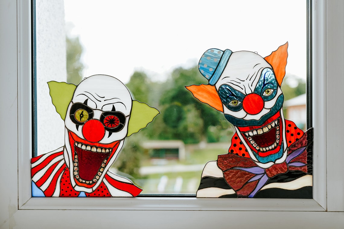 Stained Glass Window Hangings Suncatcher Horror Clown Scary - Etsy