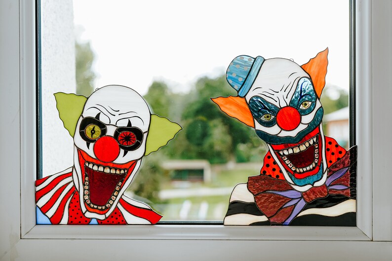 Stained Glass Window Hangings Suncatcher Horror Clown Scary - Etsy