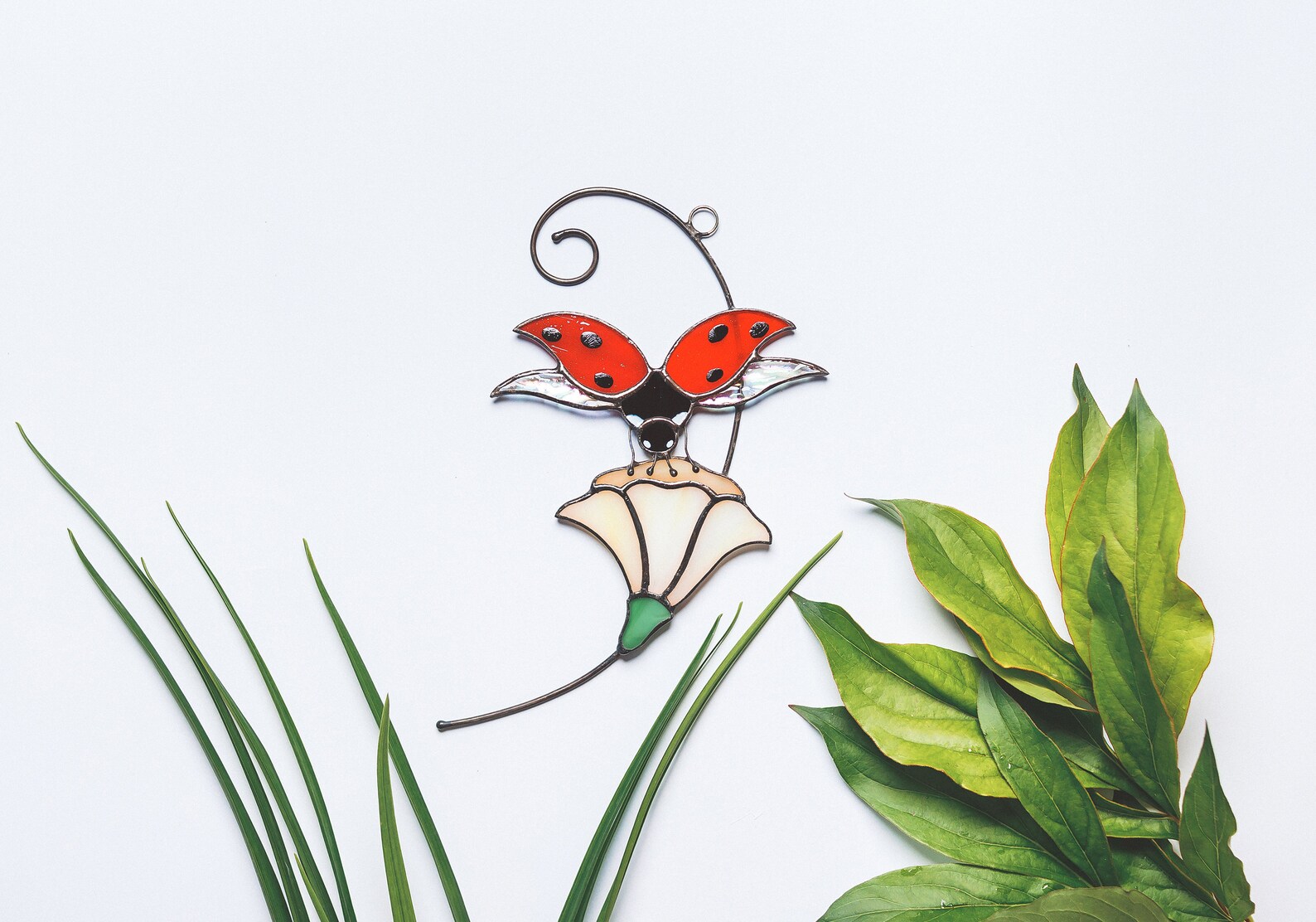 Lady bug suncatcher stained glass window hanging Modern decor | Etsy