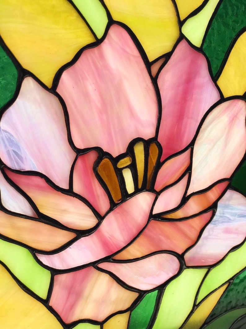 Peony Stained Glass Panel Window Hanging Stained Glass Home | Etsy