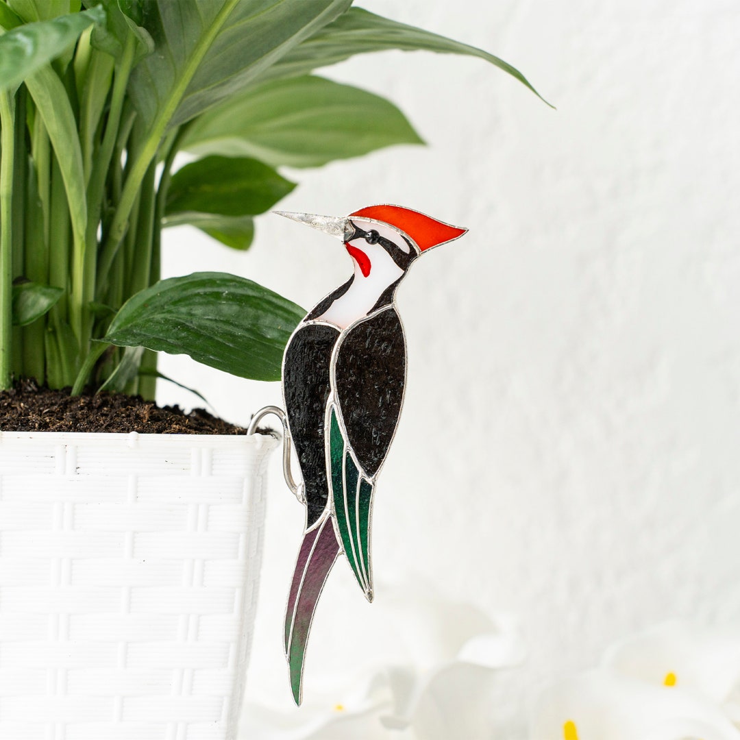 Stained Glass Woodpecker Suncatcher: Handmade Garden Decor, Bird Lover ...