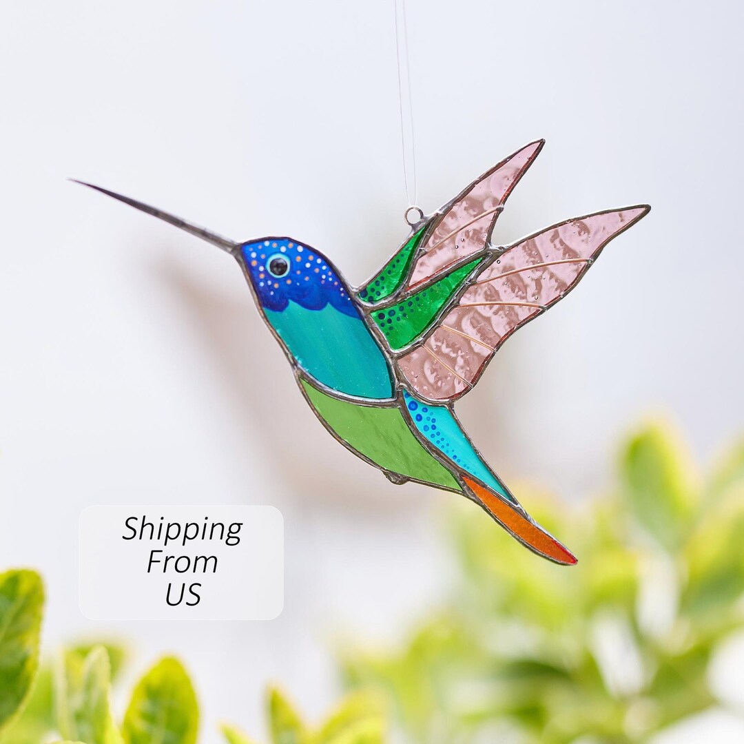 Stained Glass Hummingbird Suncatcher Window Hanging Home Decor ...