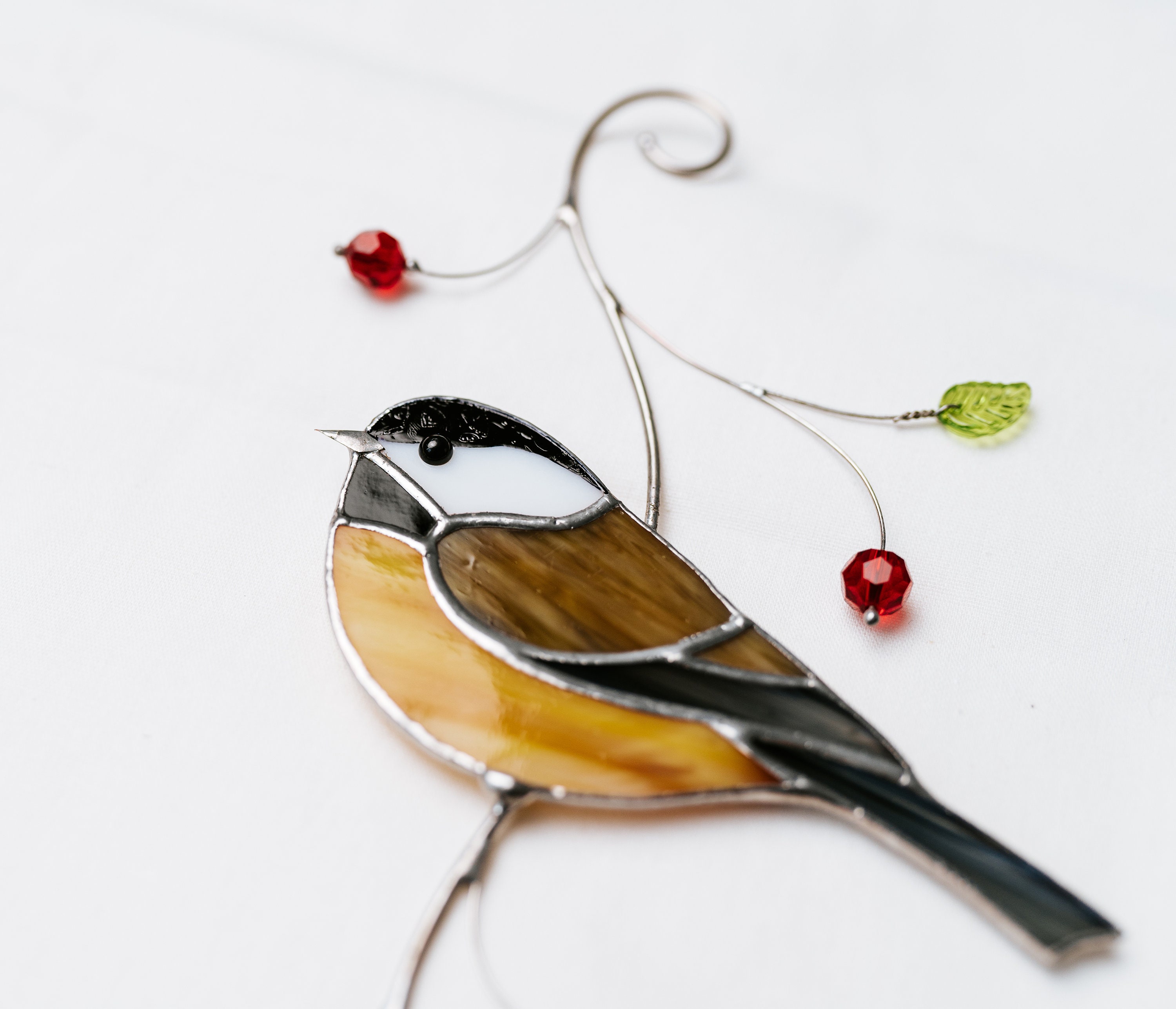 Chickadee Stained Glass Bird Window Hangings Home Decor - Etsy