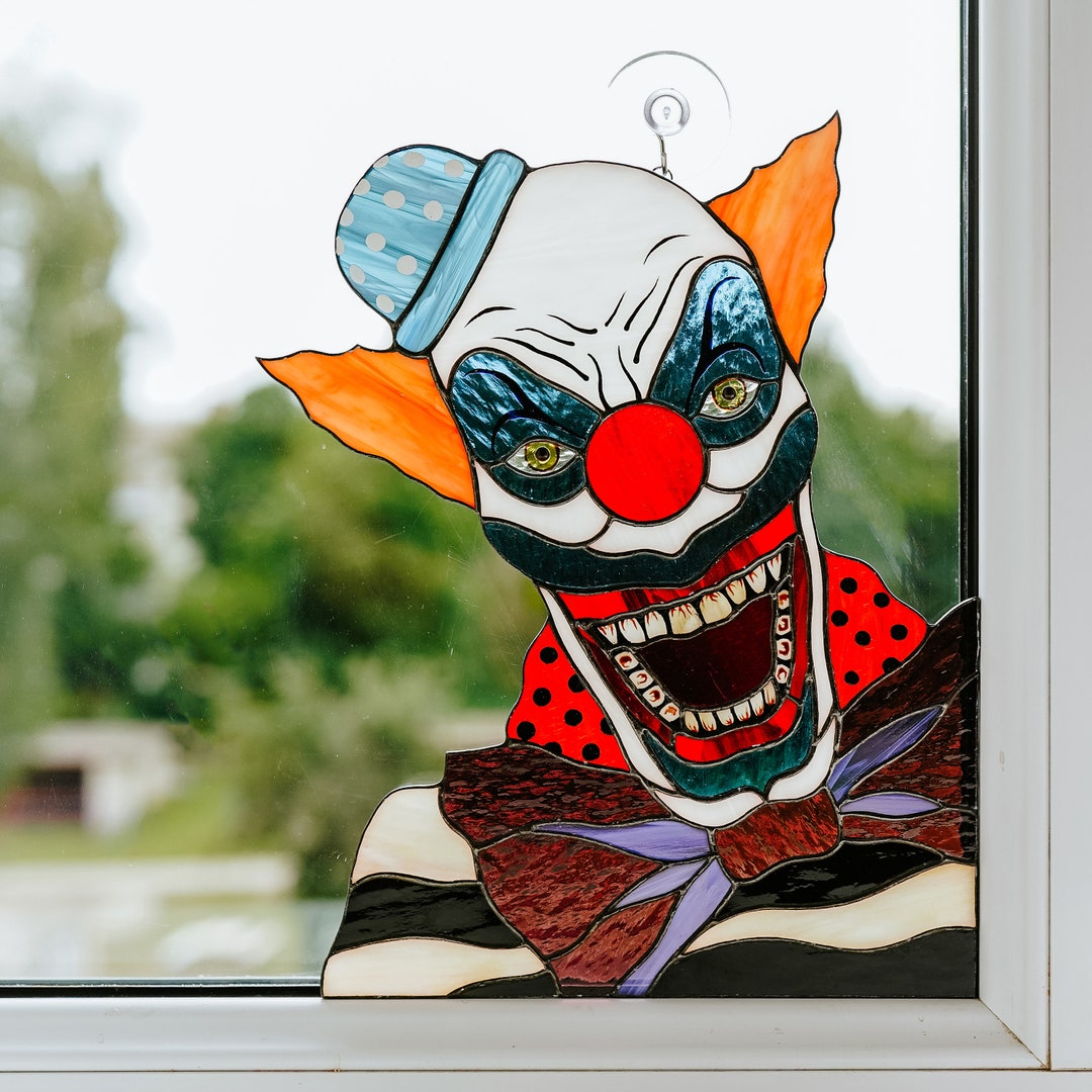 Stained Glass Window Hangings Suncatcher Horror Clown, Scary Indoor ...