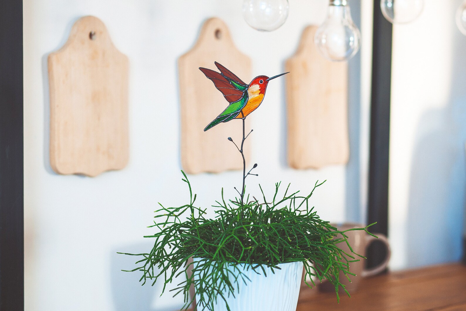 Stained Glass Hummingbird Garden Stake Modern Decor Bird Lover Gift ...