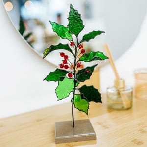 Stained Glass Mistletoe Table Decor Suncatcher Christmas Flowers ...