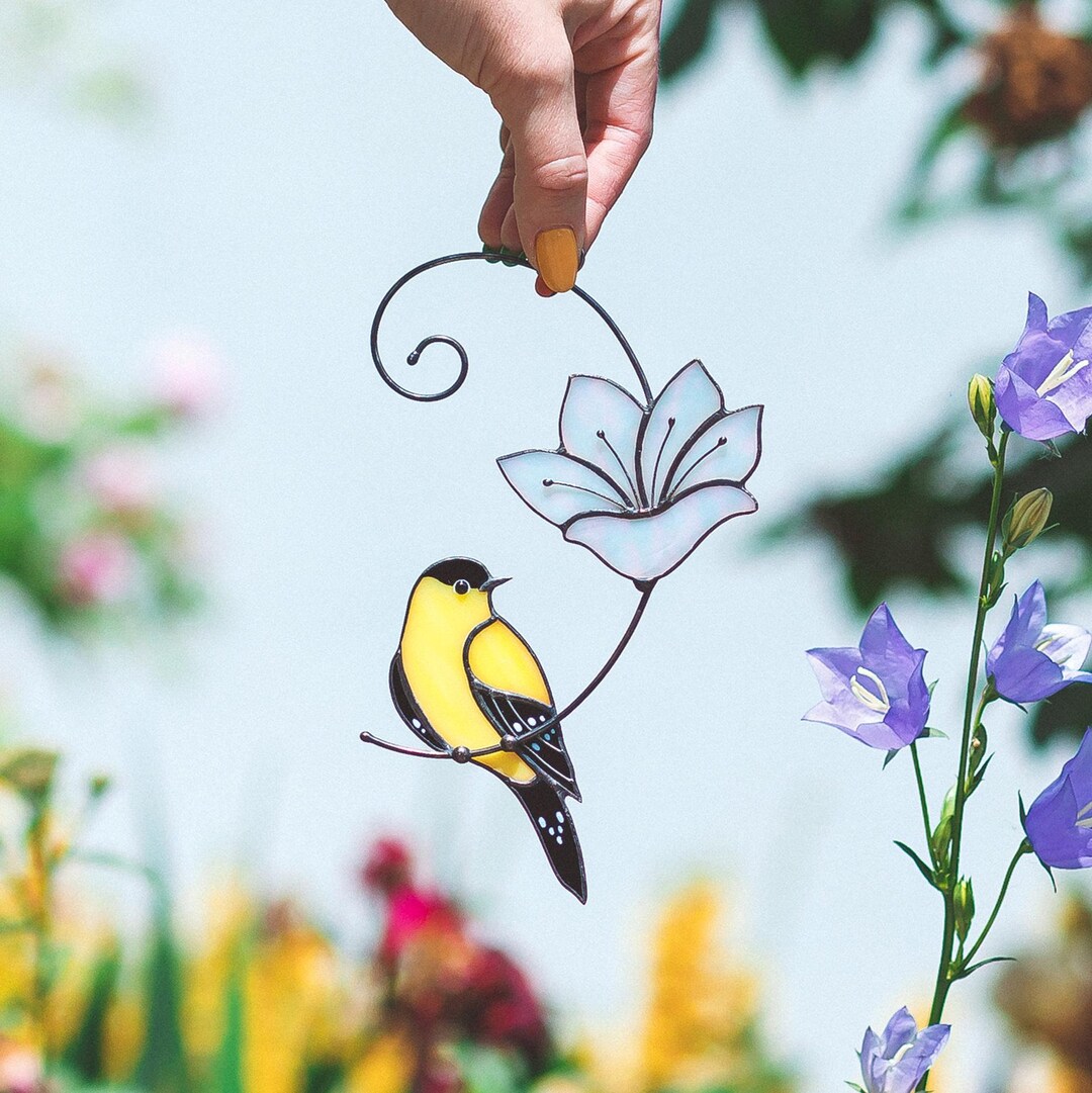 Suncatcher Stained Glass Goldfinch Window Hanging Stained Glass Flower ...