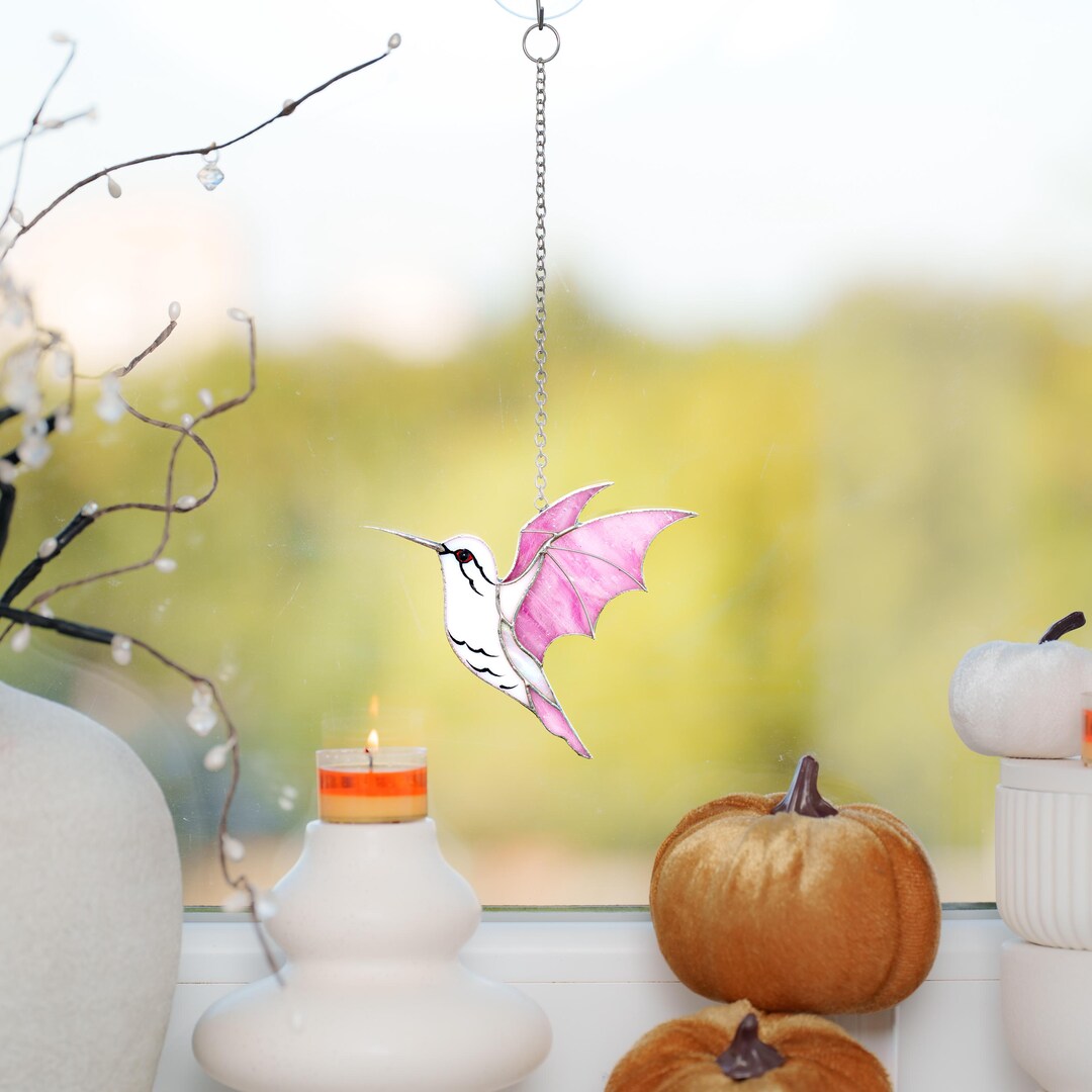 Stained Glass Hummingbird With Bat Wings, Spooky Halloween Decor - Etsy