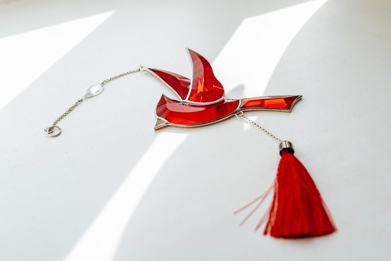 Red Cardinal Stained Glass Memorial Male With Tassel Trim - Etsy