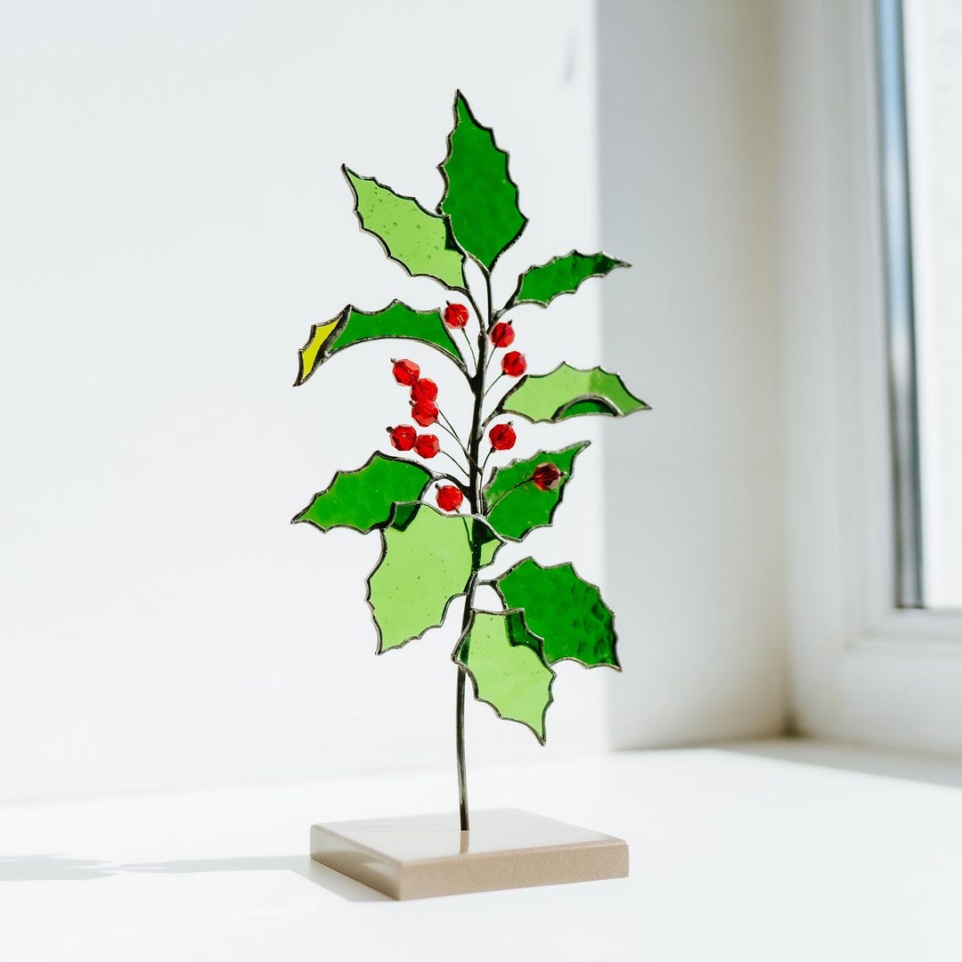 Stained Glass Mistletoe Table Decor Suncatcher Christmas Flowers ...