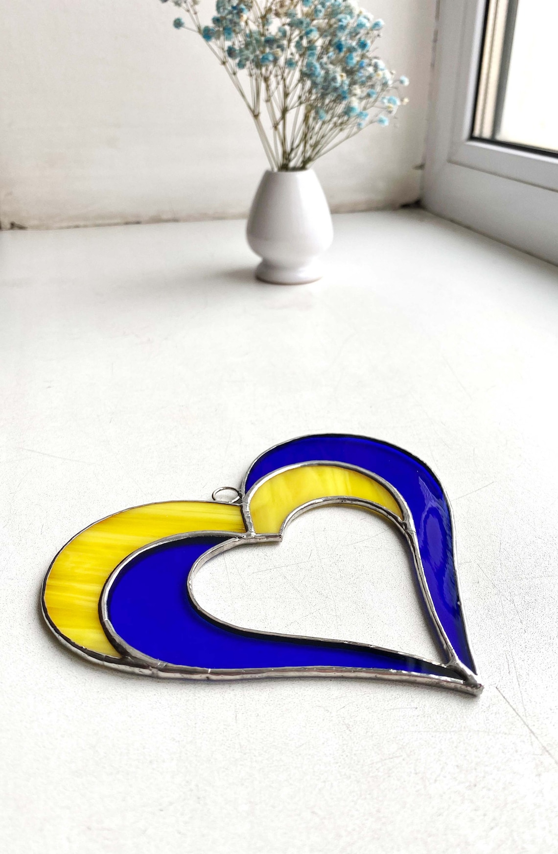 Stained Glass Suncatcher Ukrainian Flag in Hear Shape Window - Etsy