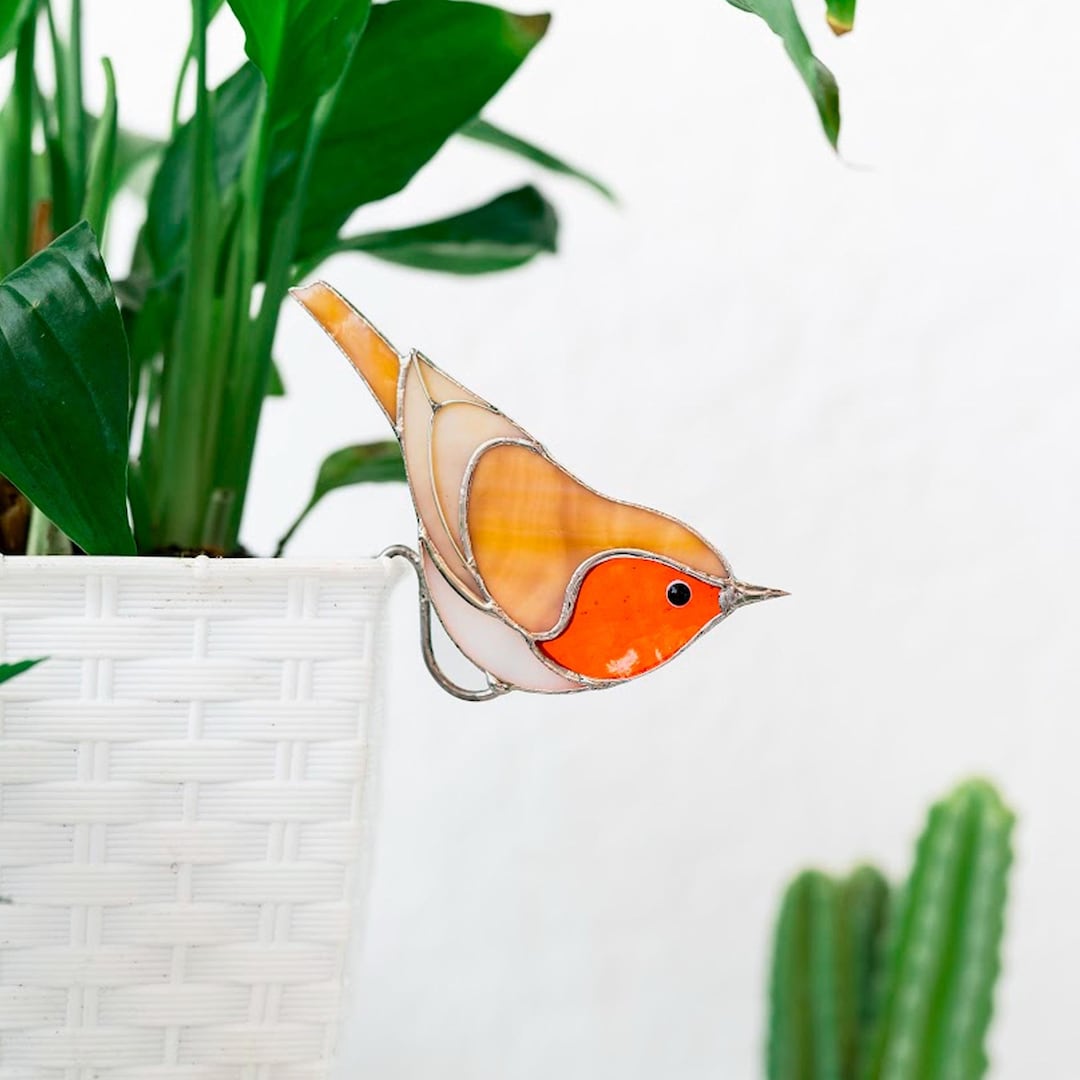 Stained Glass Robin Suncatcher Gift for Mom Handmade Bird Decor for ...