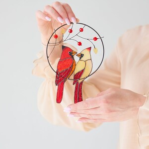 Red Cardinal Stained Glass Suncatcher for Window Couple of Red Cardinal ...