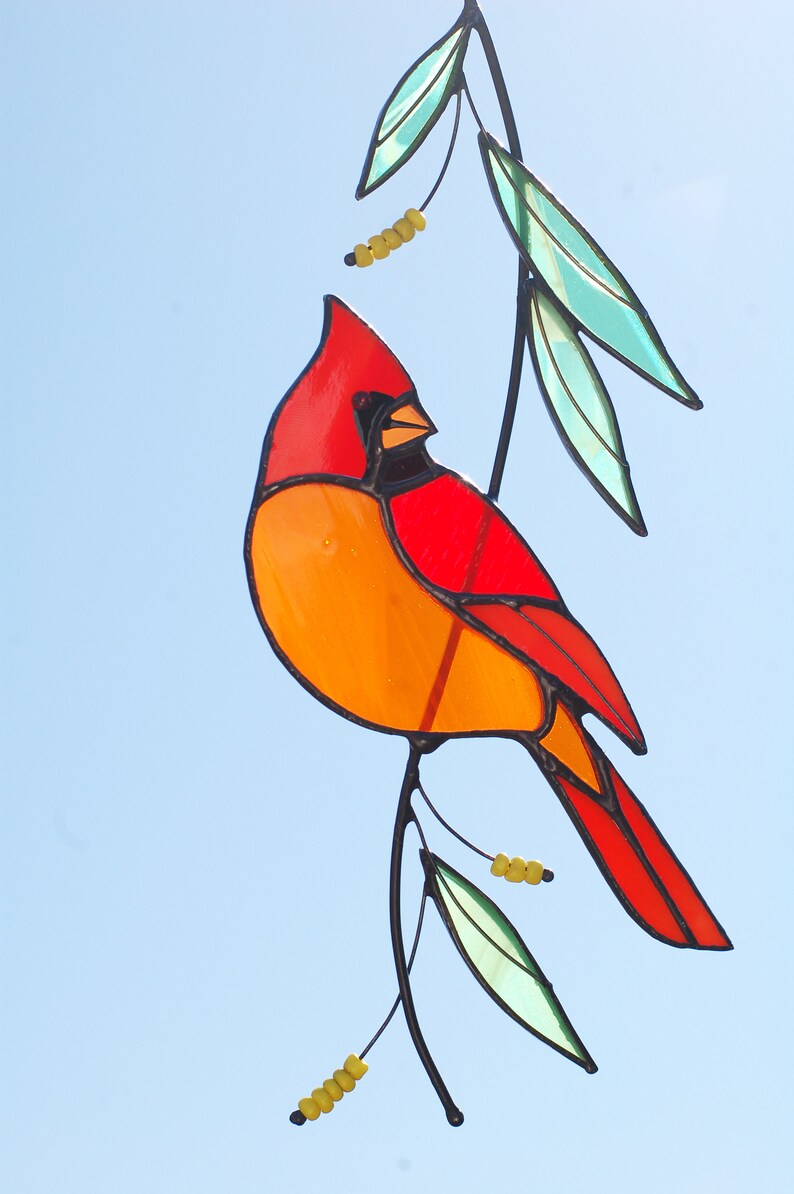 Red Cardinal Stained Glass Window Hanging Custom Suncatcher - Etsy