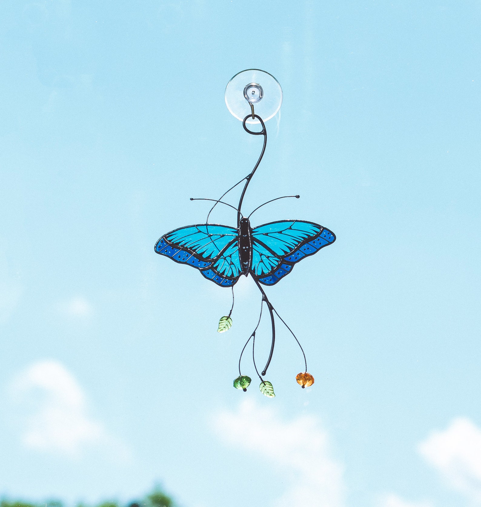 Blue Butterfly Stained Glass Suncatcher Window Hanging Mothers - Etsy