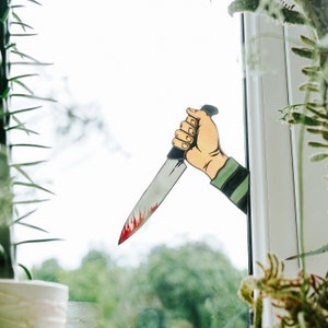 Creepy Hand With Knife - Stained Glass Halloween Suncatcher, Window ...