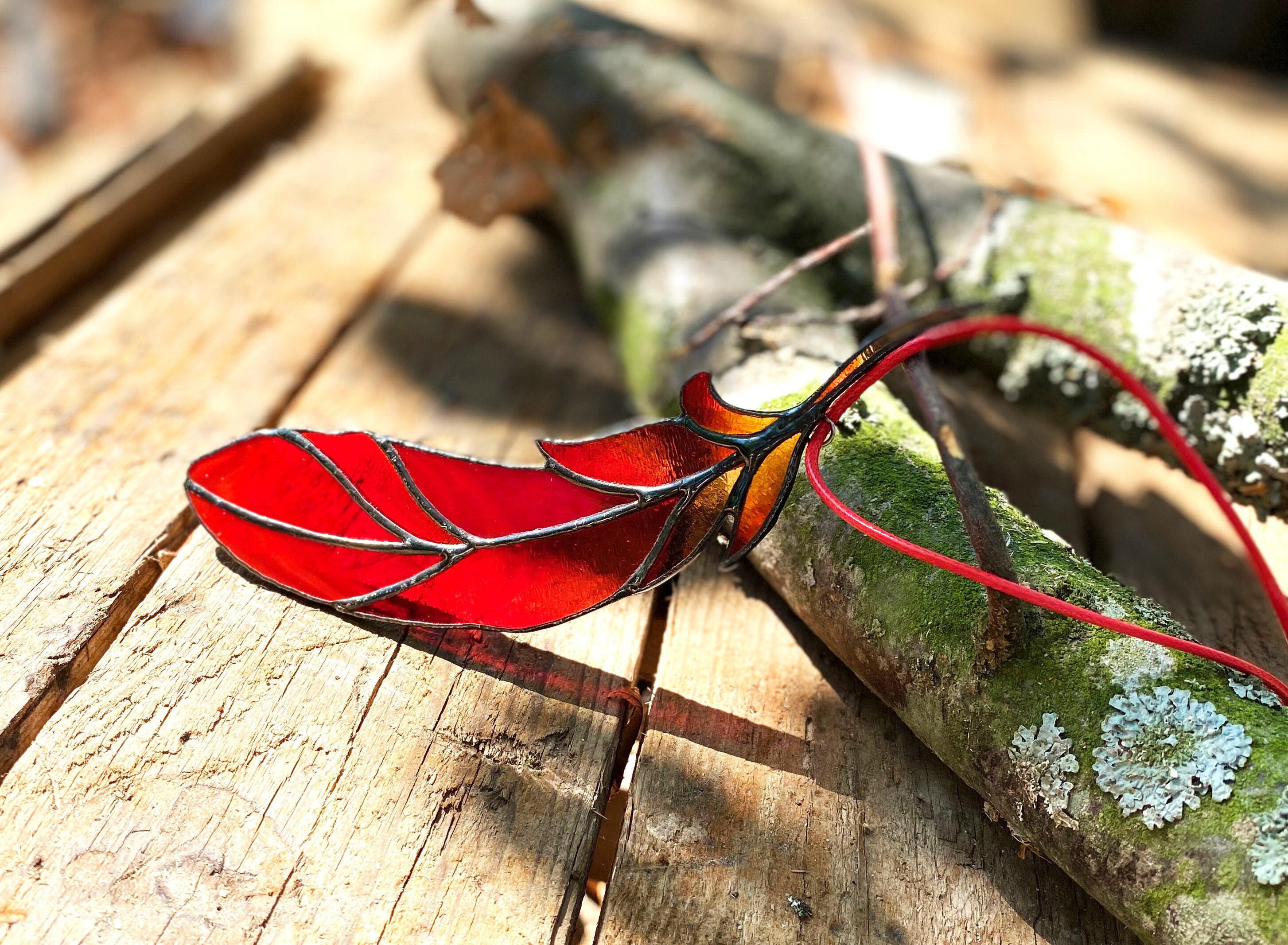 Stained Glass Red Cardinal Feather Suncatcher Custom Stained | Etsy