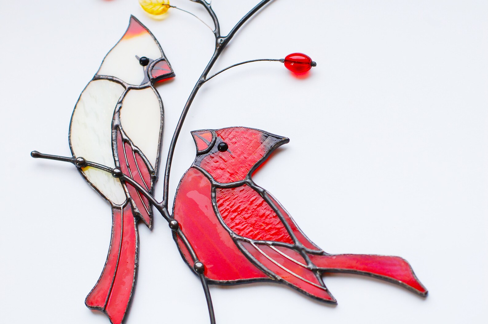 Couple of Red Cardinals stained glass decor Custom stained | Etsy