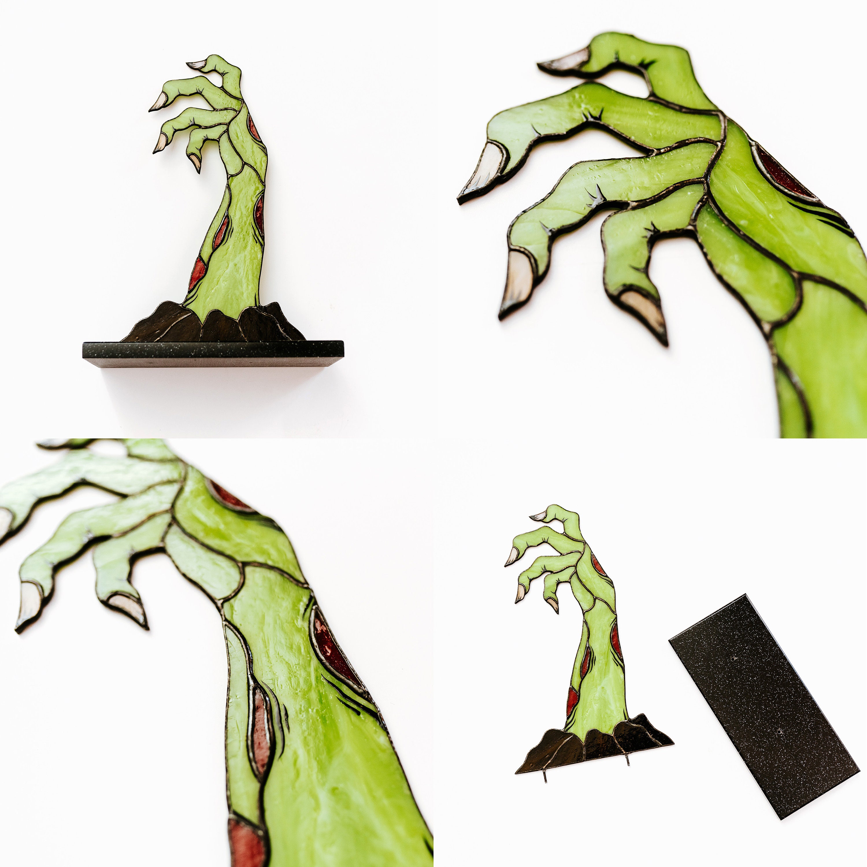 Zombie Hand Stained Glass Suncatcher on Stone Stand Halloween - Etsy