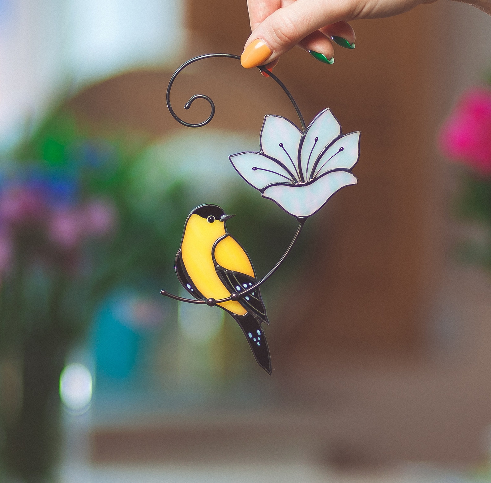 Suncatcher Stained Glass Goldfinch Window Hanging Stained - Etsy