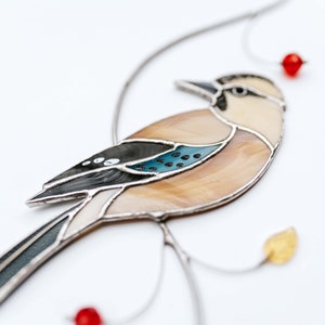 Suncatcher Mockingjay Bird on Branch Stained Glass Window Hanging Bird ...