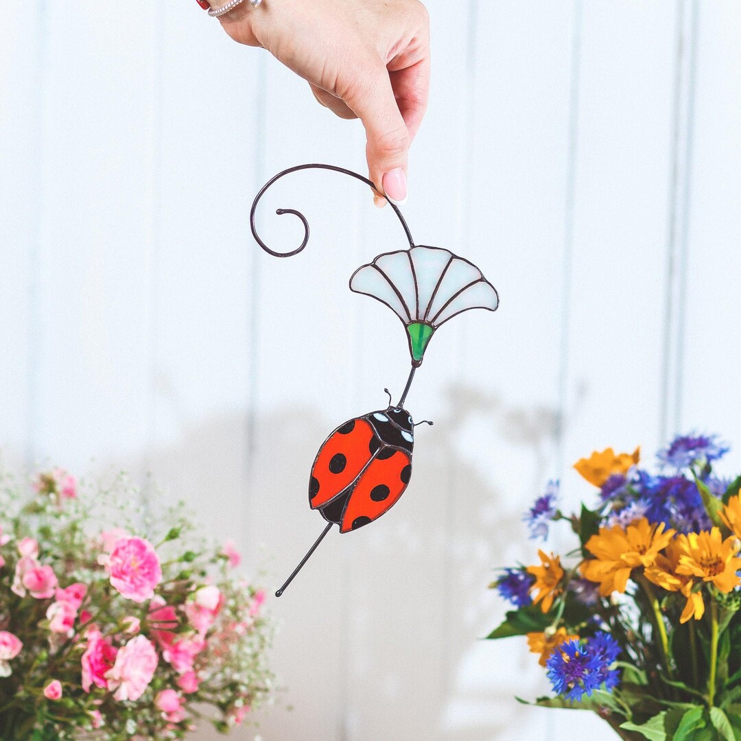 Suncatcher Lady Bug Stained Glass Window Decor Wall Hanging Birthday ...