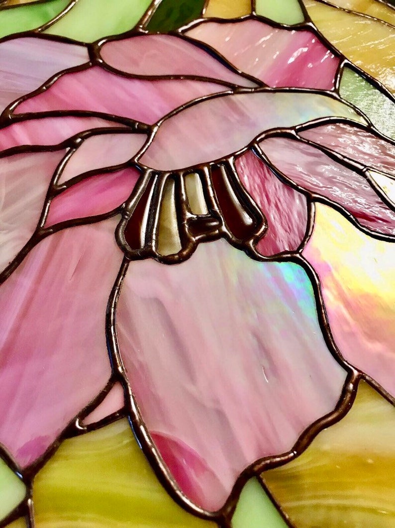 Peony Stained Glass Panel Window Hanging Stained Glass Home - Etsy