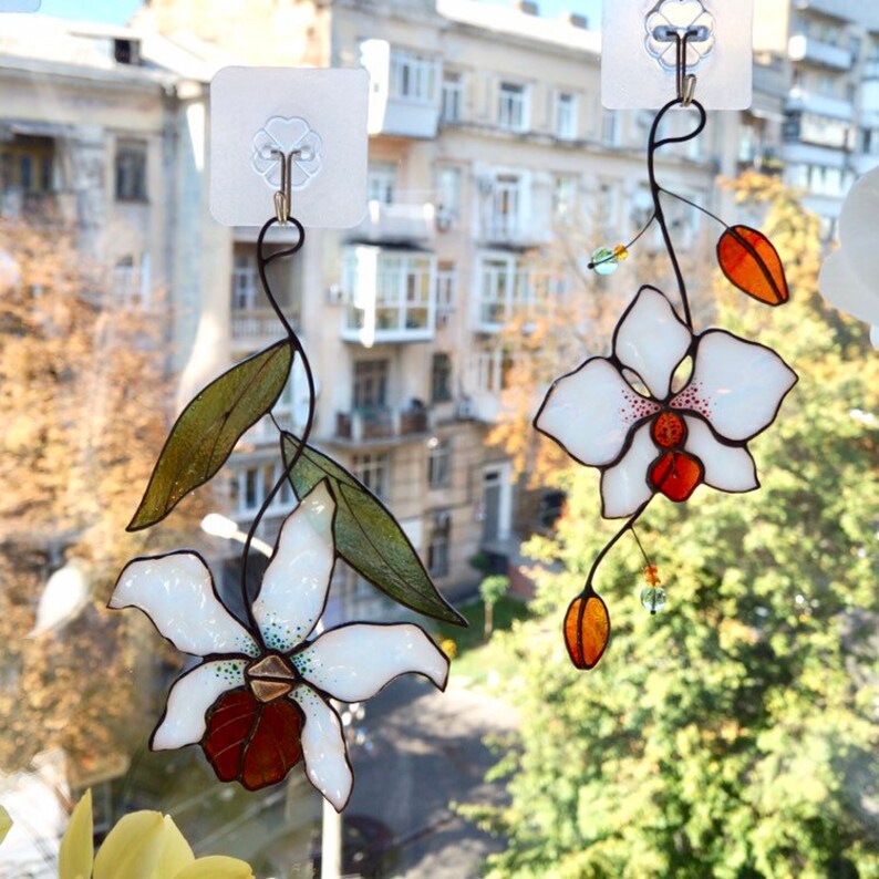 Flower Orchid Stained Glass Suncatcher Modern Stained Glass | Etsy