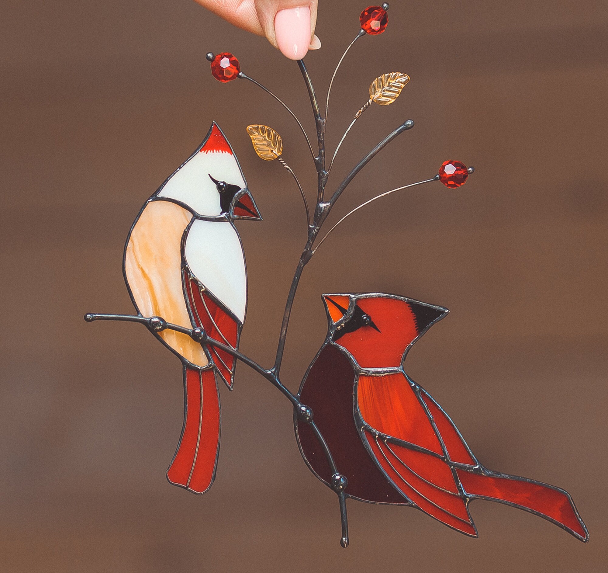 Couple of Red Cardinals Stained Glass Decor Custom Stained - Etsy