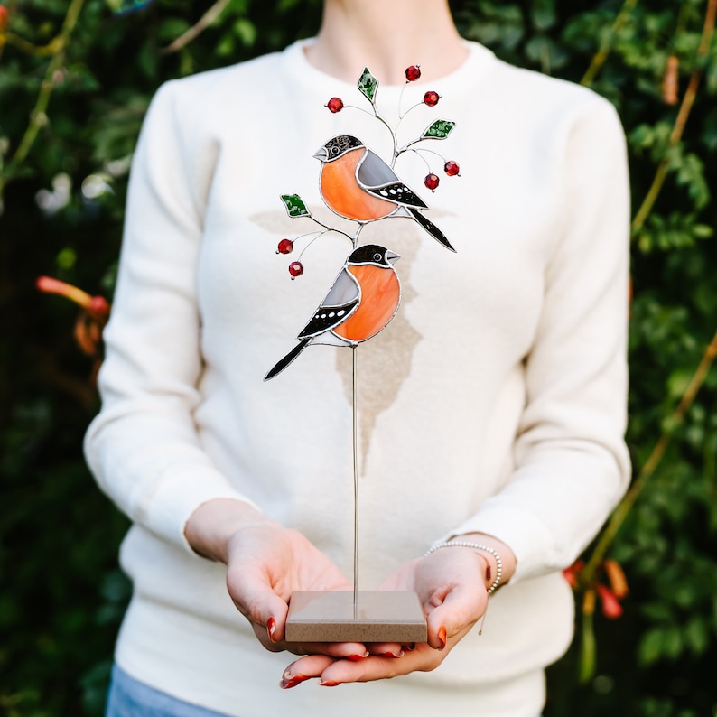 Stained Glass Suncatcher on a Stand Two Birds Sun Catcher - Etsy