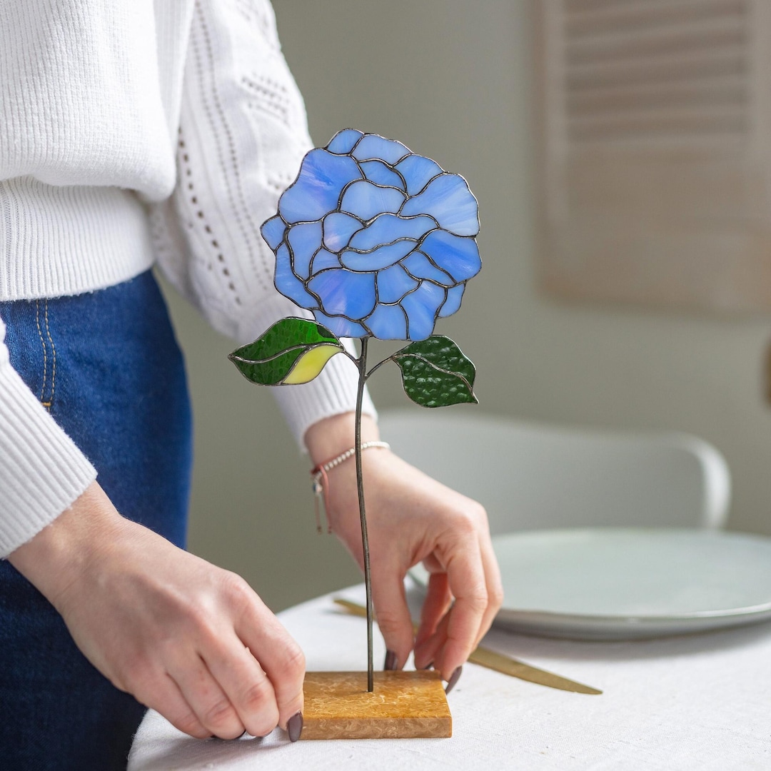 Real Stained Glass Hydrangea Flower Handmade Decor Tabletop Suncatcher ...