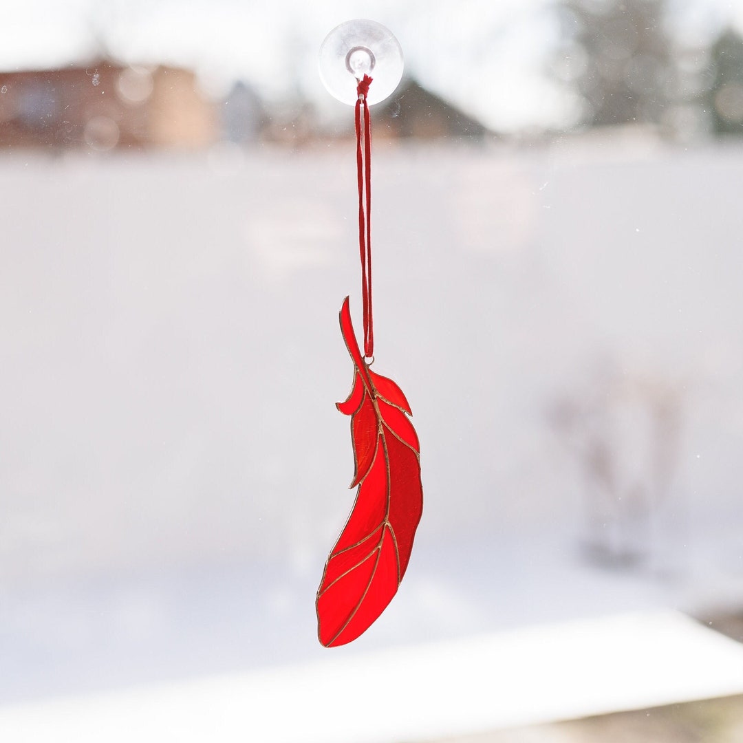 Real Stained Glass Feather Suncatcher Window Hanging Home Decor New ...