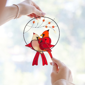 Red Cardinals Family Suncatcher Stained Glass Bird Suncatcher - Etsy