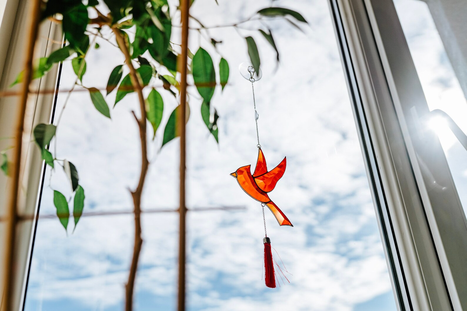 Red Cardinal Stained Glass Memorial Male With Tassel Trim - Etsy