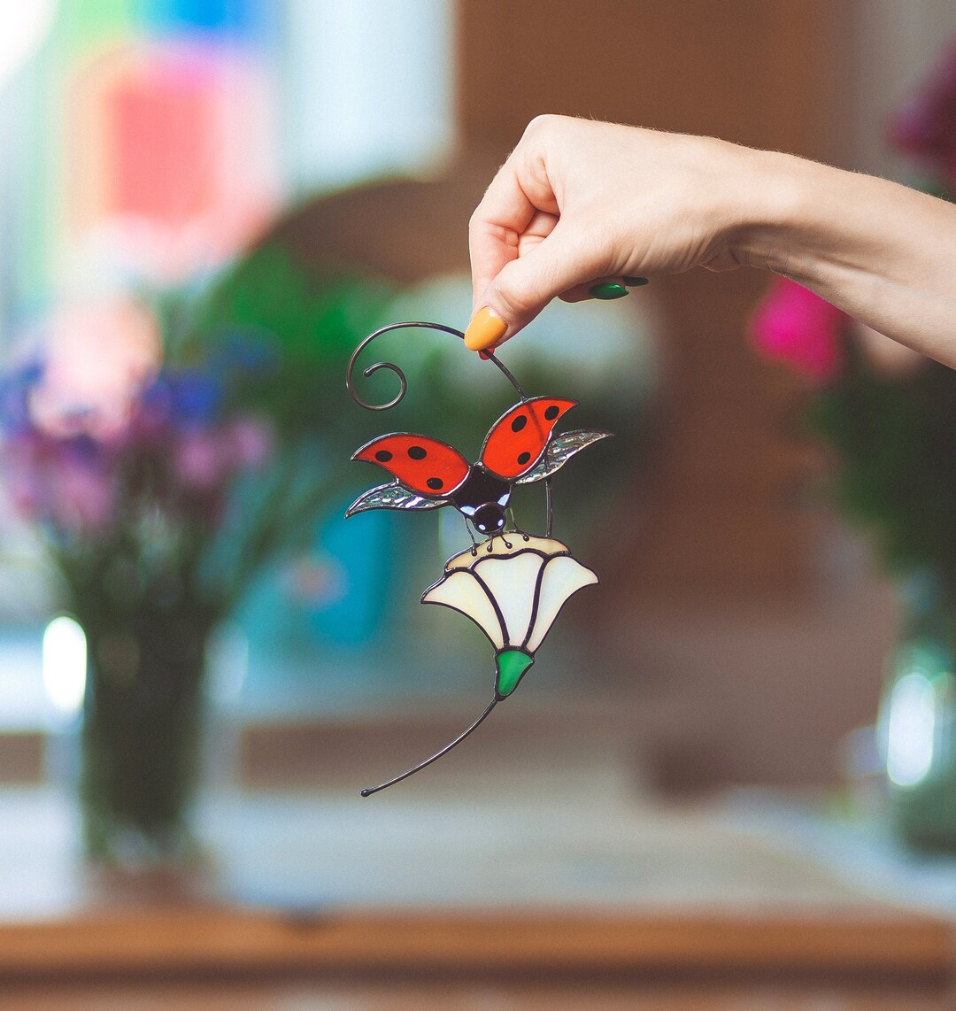 Lady Bug Suncatcher Stained Glass Window Hanging Modern Decor Custom ...