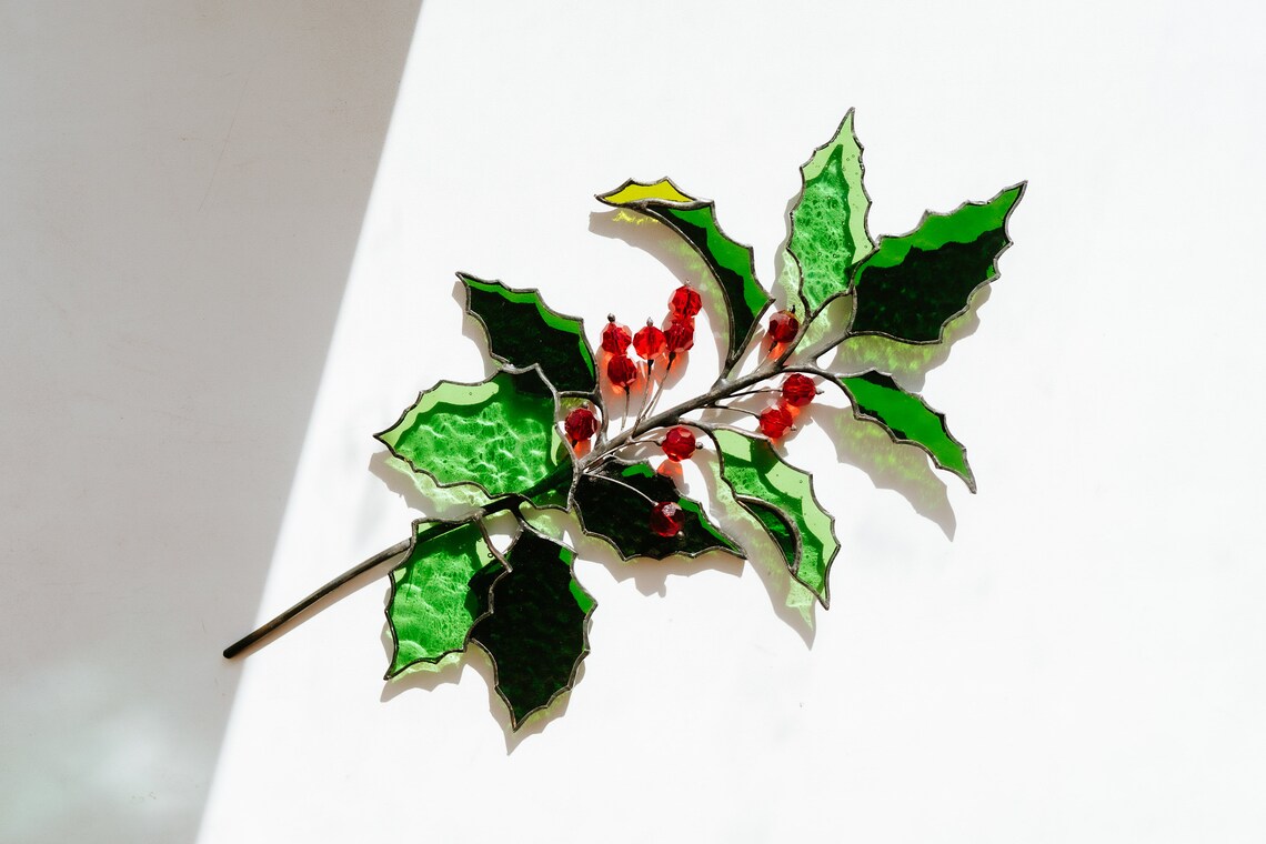 Stained Glass Suncatcher Mistletoe Home Decor Christmas - Etsy