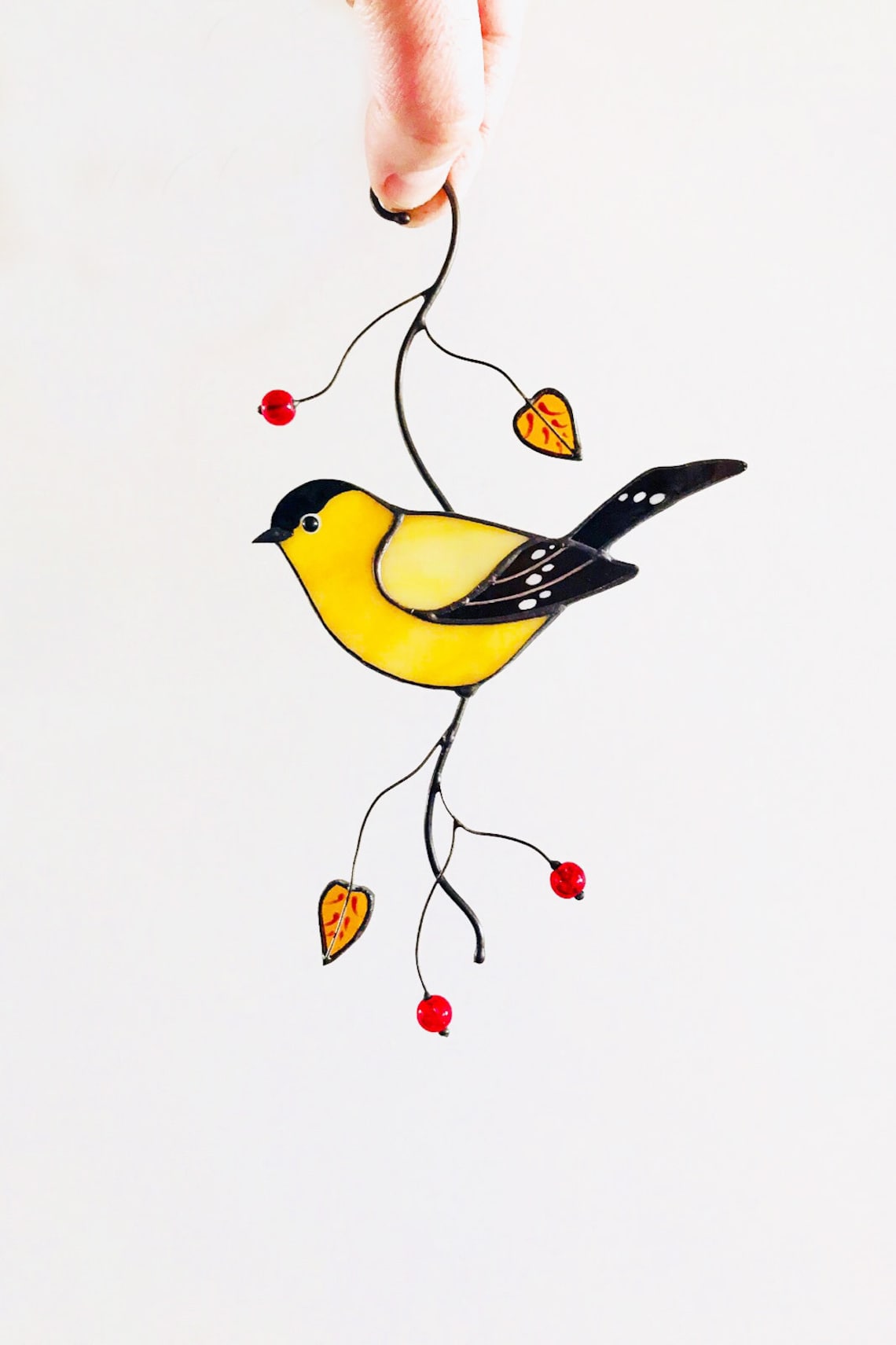 Suncatcher Goldfinch stained glass window home decor | Etsy