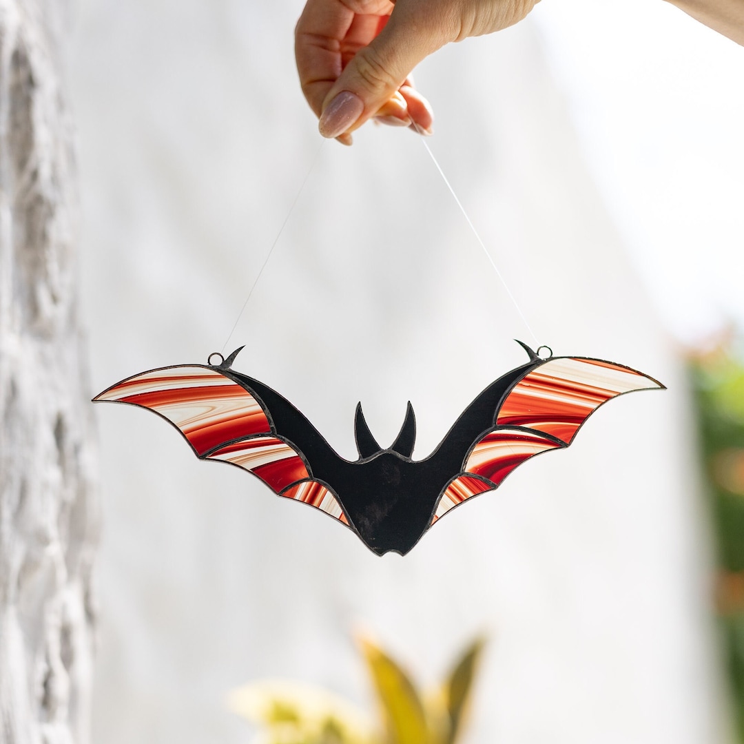 Stained Glass Halloween Bat Suncatcher Window Hangings Modern Decor for ...