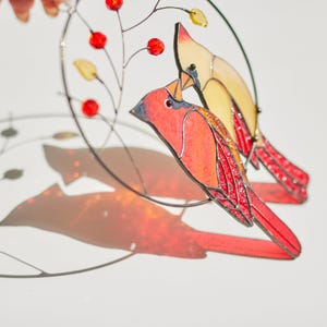 Red Cardinal Stained Glass Suncatcher: Handmade Bird Window Decor Gift ...