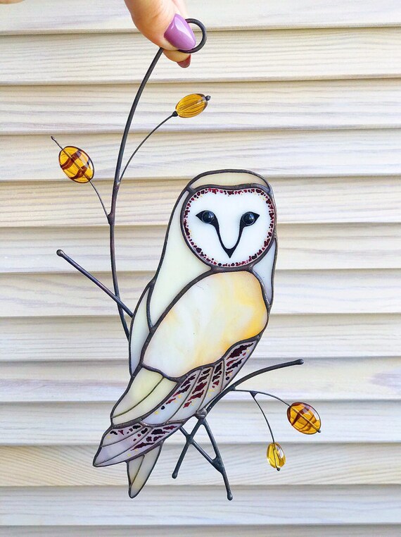 Stained Glass Owl Window Panel Owl Stained Glass Suncatcher Owl Glass ...