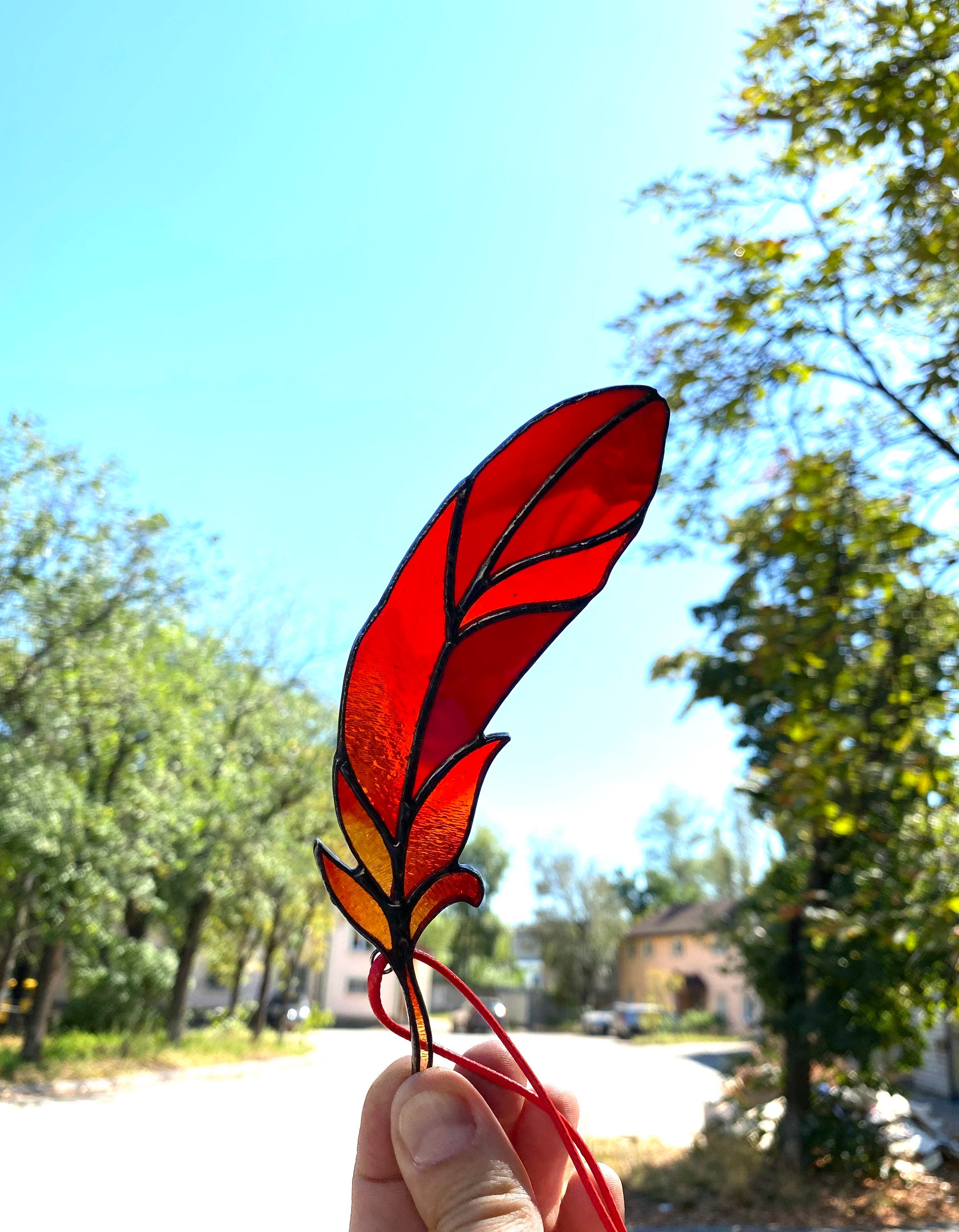Stained Glass Red Cardinal Feather Suncatcher Custom Stained - Etsy