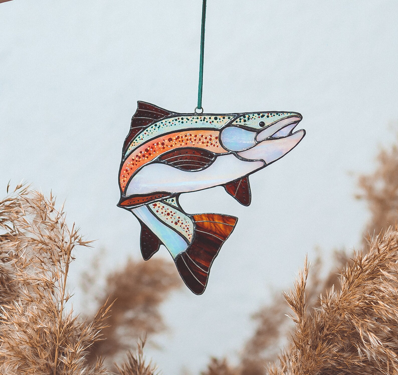 Trout Fish Suncatcher Stained Glass Window Hanging Fisherman - Etsy
